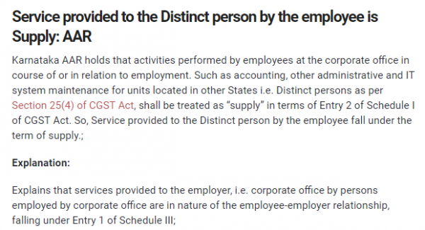 Service provided to the Distinct person by the employee is Supply: AAR