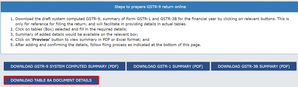 GST portal allows downloading table 8A of GSTR 9 | CONSULTEASE.COM